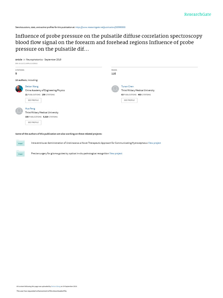 2019 Influence of Probe Pressure On The Pulsatile Diffuse Correlation ...