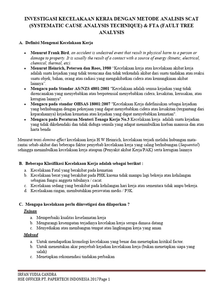 Investigasi Kecelakaan Kerja Dengan Metode Analisis Scat & Fta | PDF