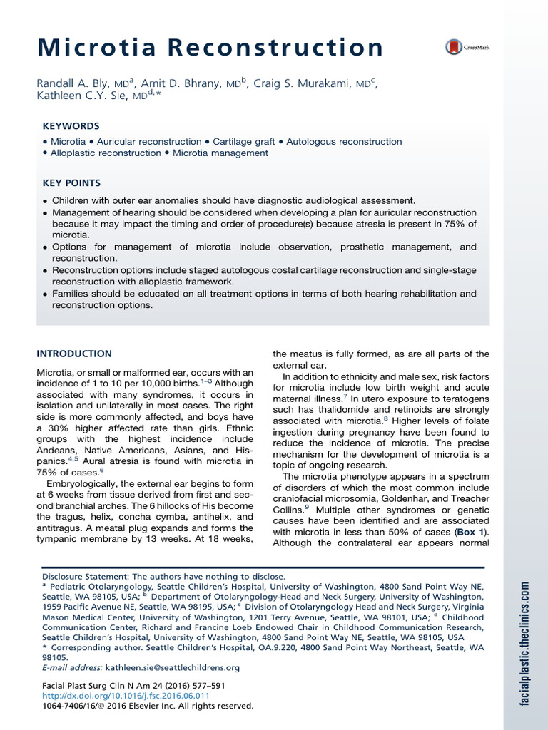 Microtia Reconstruction | PDF | Human Anatomy | Surgery