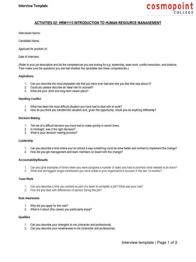 Job Interview Exercise | PDF | Job Interview | Organizational Behavior