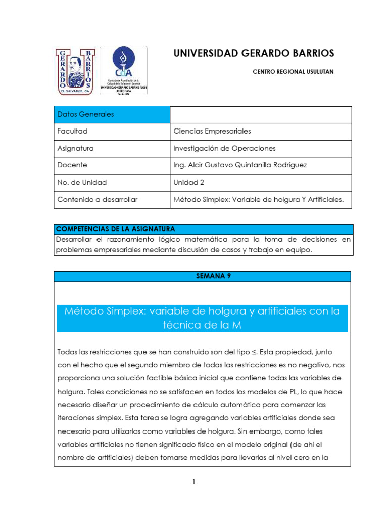 Método Simplex: Holgura y Artificiales | PDF | Matemáticas | Análisis