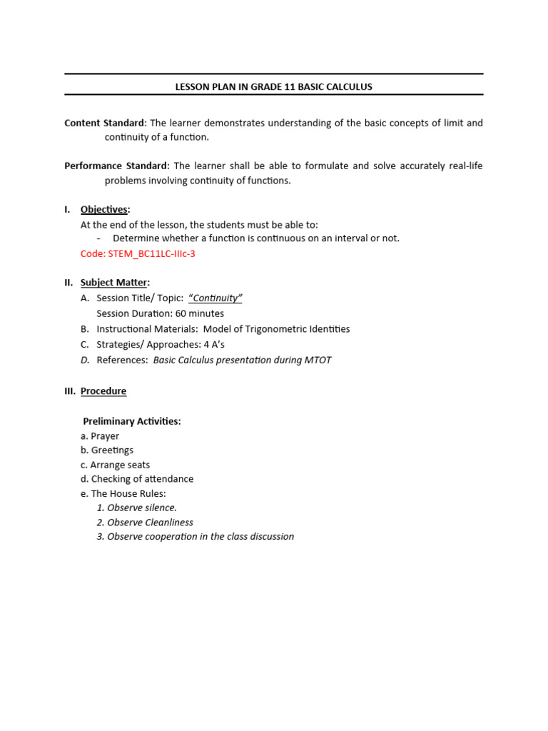 STEM - BC11LC IIIc 3 | PDF | Function (Mathematics) | Lesson Plan
