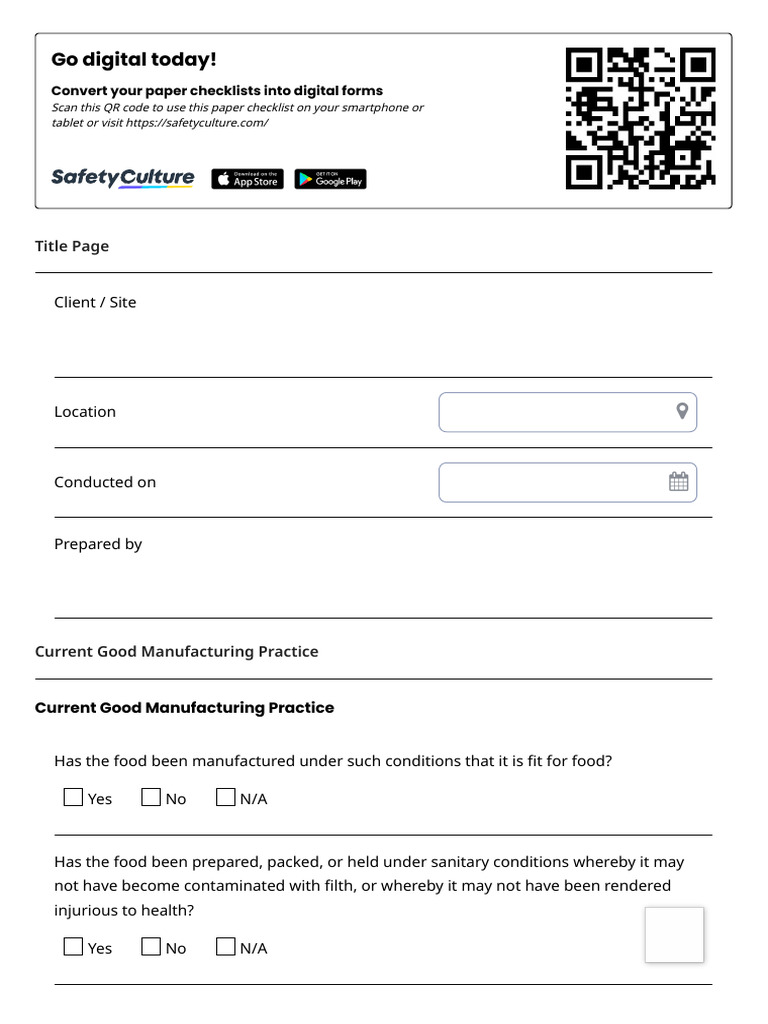 GMP Food Manufacturing Audit Checklist - SafetyCulture | PDF ...