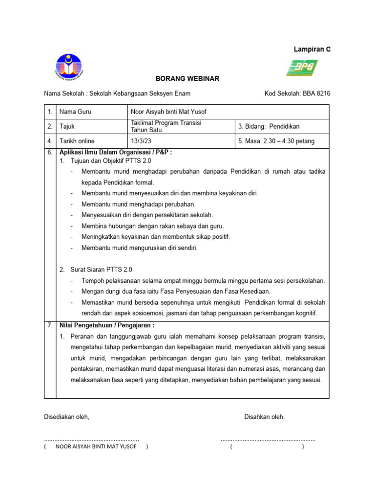 Taklimat Program Transisi Tahun Satu | PDF