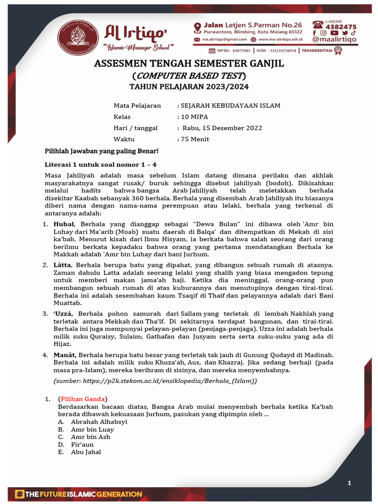 Soal - Ski 10 Mipa - Ats Ganjil 2023-2024 | PDF | Perjalanan | Sejarah