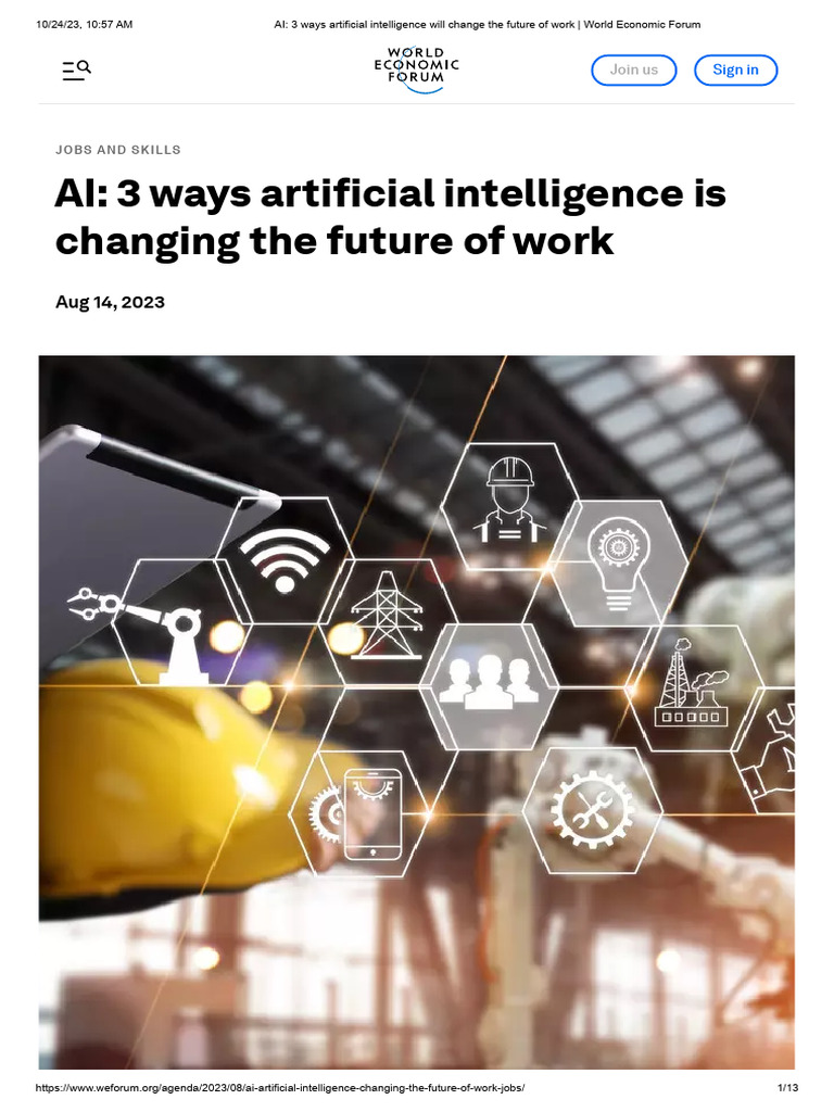 AI - 3 Ways Artificial Intelligence Will Change The Future of Work - World Economic Forum | PDF ...