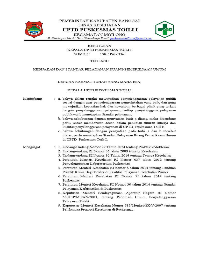 SK Standar Pelayanan Poli Umum | PDF | Pengembangan Diri | Kesehatan Holistik
