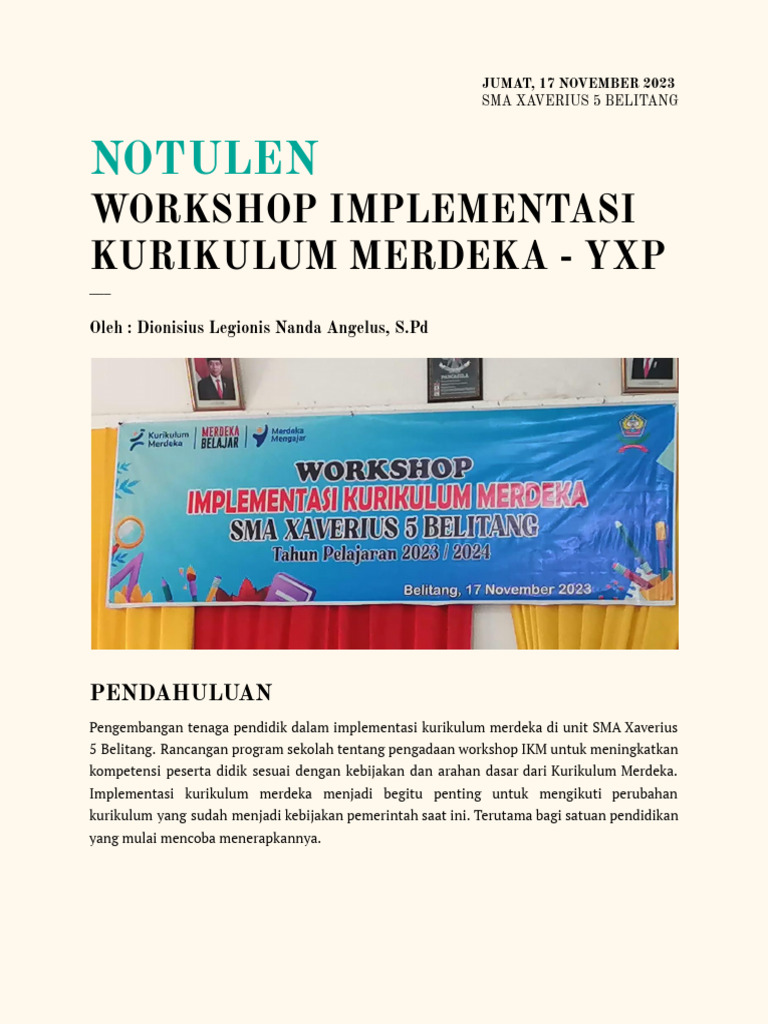 Notulen Workshop Implementasi Kurikulum Merdeka | PDF