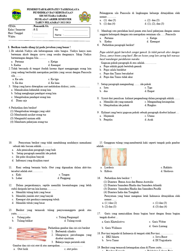 Soal PAS Tema 5A | PDF