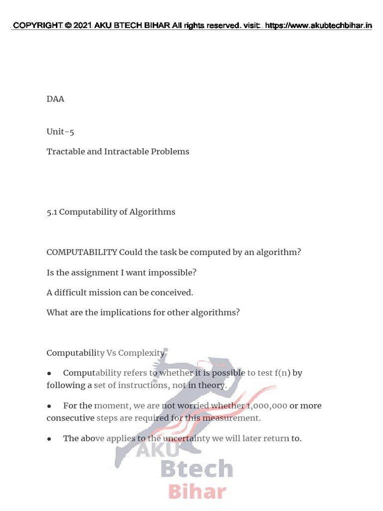 Unit 5 Tractable and Intractable Problems | PDF | Computational Complexity Theory | Time Complexity