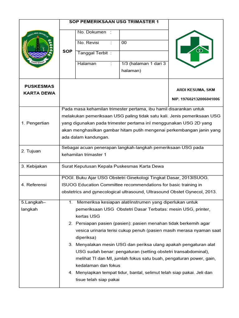 Sop Pemeriksaan Usg TM 1 | PDF