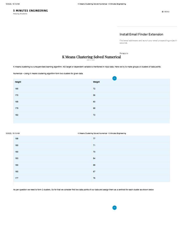 K Means Clustering Solved Numerical - 5 Minutes Engineering | PDF ...