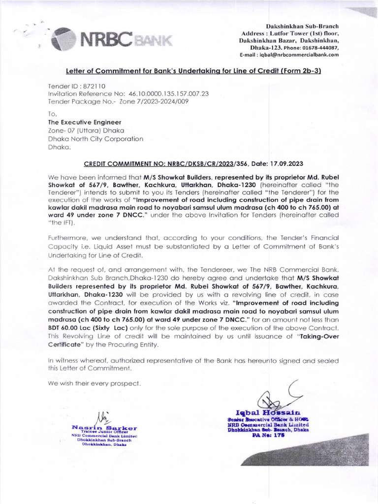 NRB Bank Credit Commitment Letter | PDF | Credit | Finance & Money ...