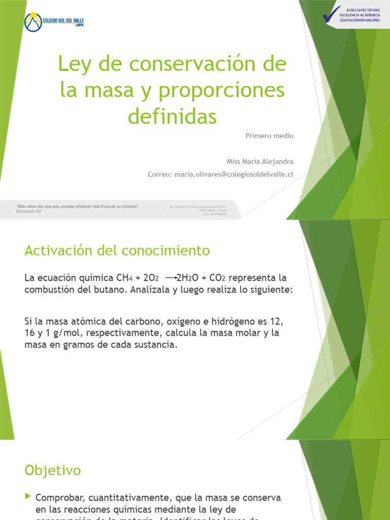 Ley de Conservación de la Masa y Proporciones | PDF | Masa | Química