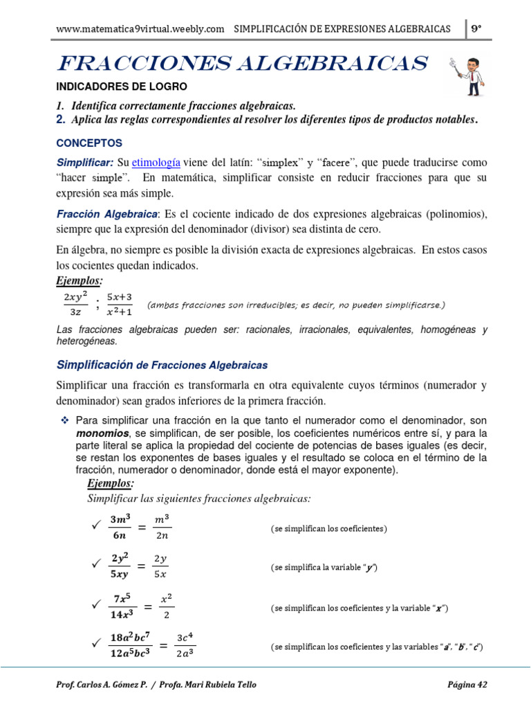 Fracciones Algebraicas | PDF | Factorización | Conceptos matemáticos