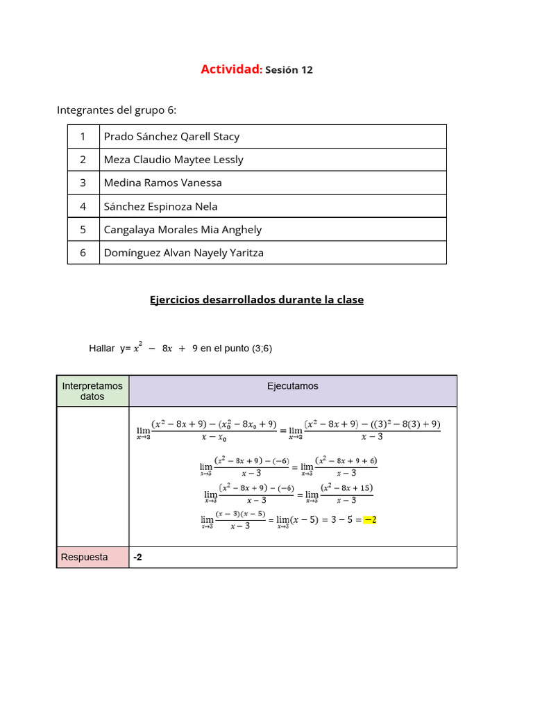 Sesión 12 - Ejercicios de Mate | PDF