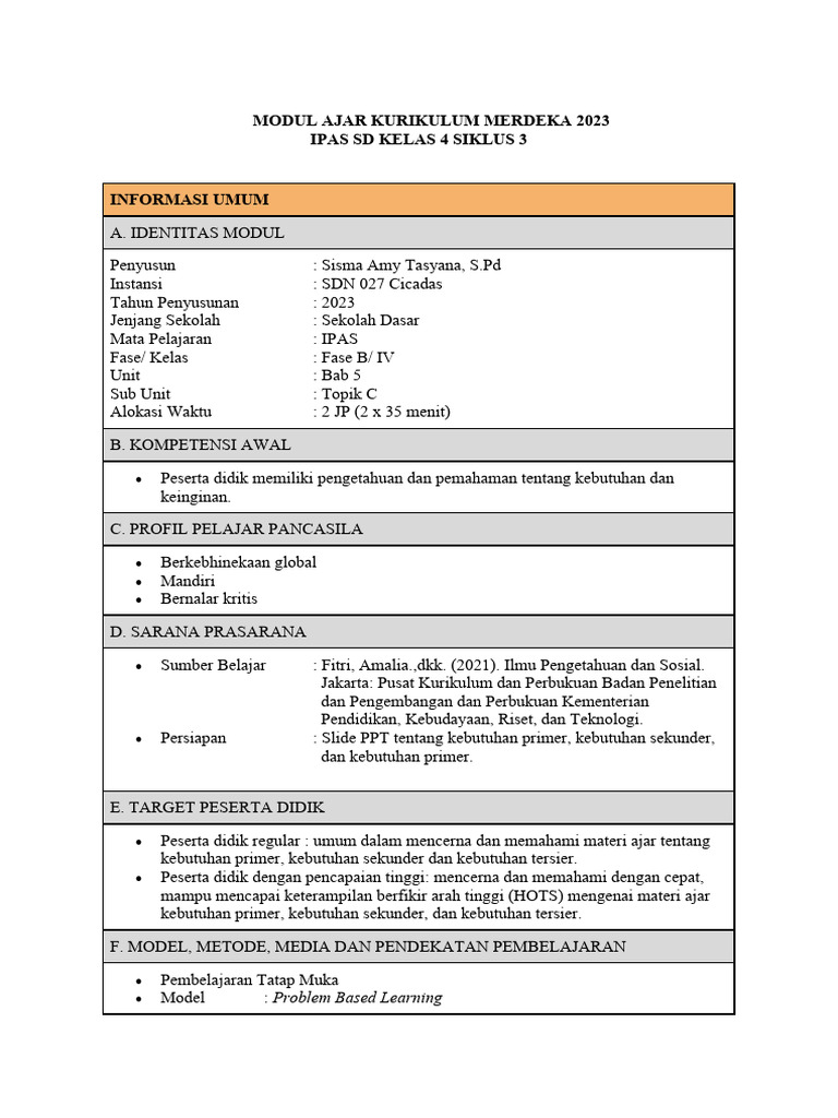 Modul Ajar Siklus 3 PTK | PDF