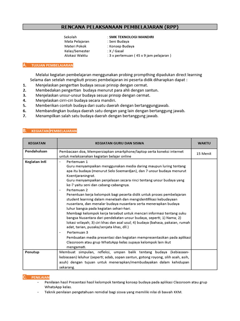 RPP Daring (1 Lembar) - Masa Pandemi | PDF | Ilmu Sosial | Seni & Disiplin Bahasa