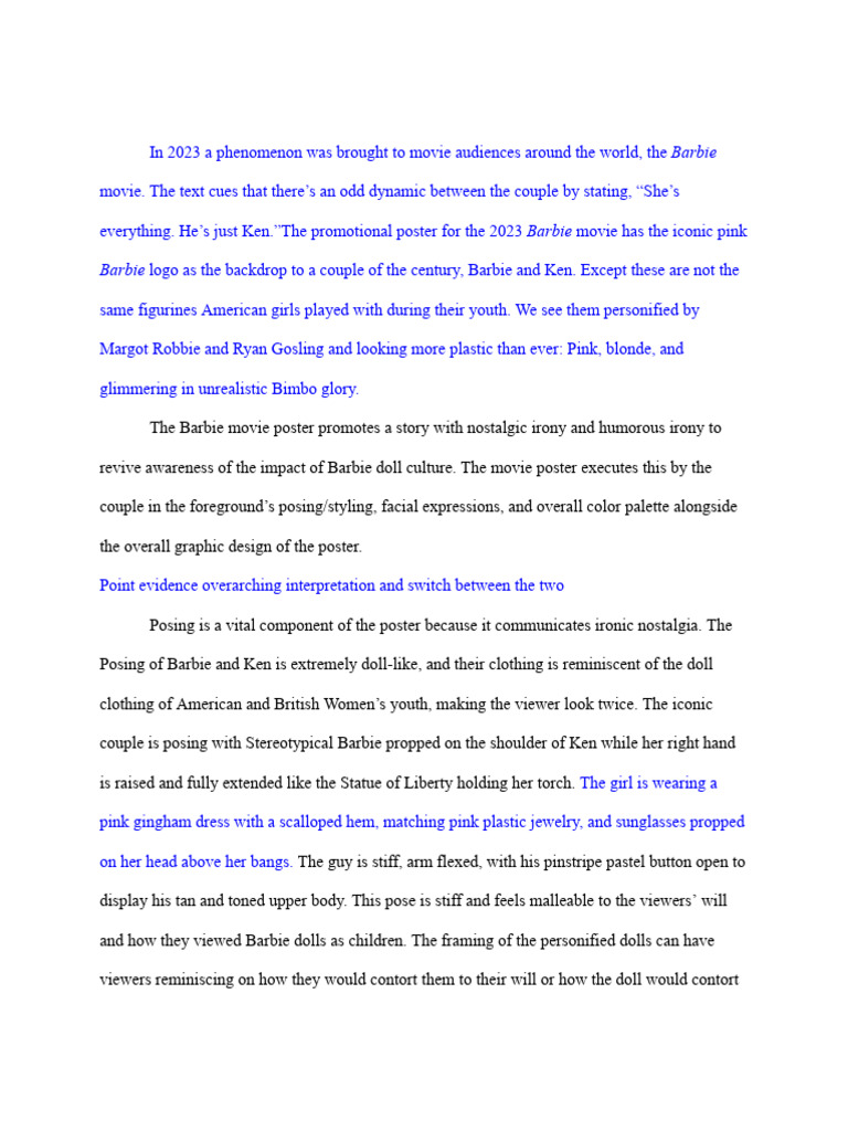 Visual Analysis Essay Pdf Barbie