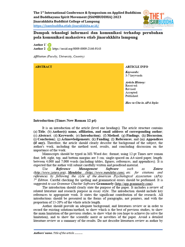 Template ISambuddha2023 | PDF | Methodology | Paragraph