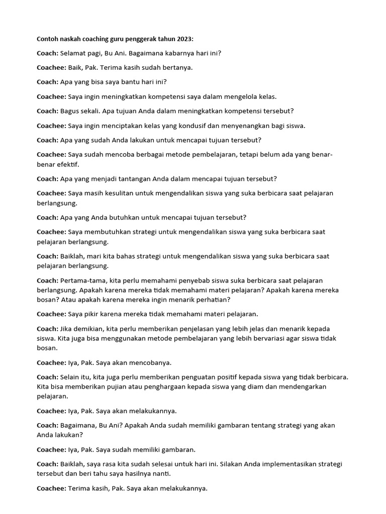 Contoh Naskah Coaching Guru Penggerak Tahun 2023 | PDF