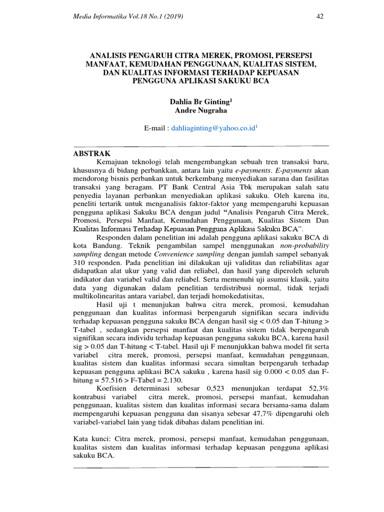 Ginting 2020 Analisis Pengaruh Terhadap Kepuasan Pengguna Aplikasi | PDF | Bisnis