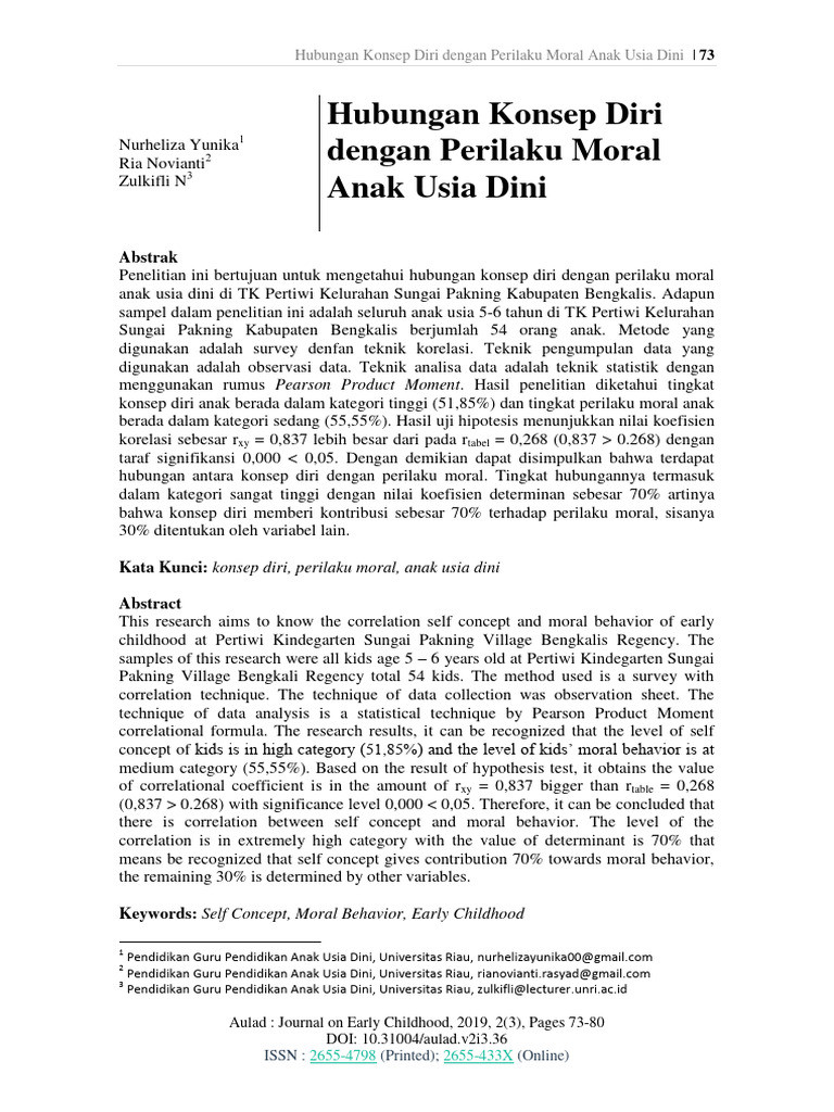 Hubungan Konsep Diri Dengan Perilaku Moral Anak Us | PDF