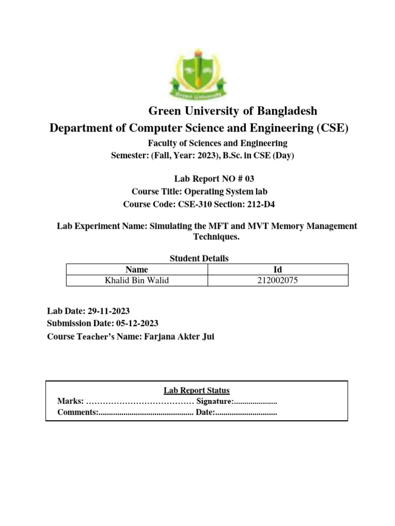 Implement A Code To Solve The Memory Management Technique Problem - Mplement A Code To Solve The ...