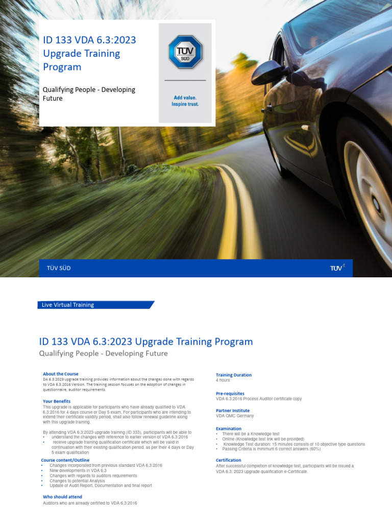 ID 333 VDA 6.3 Upgrade Training Program | PDF | Audit