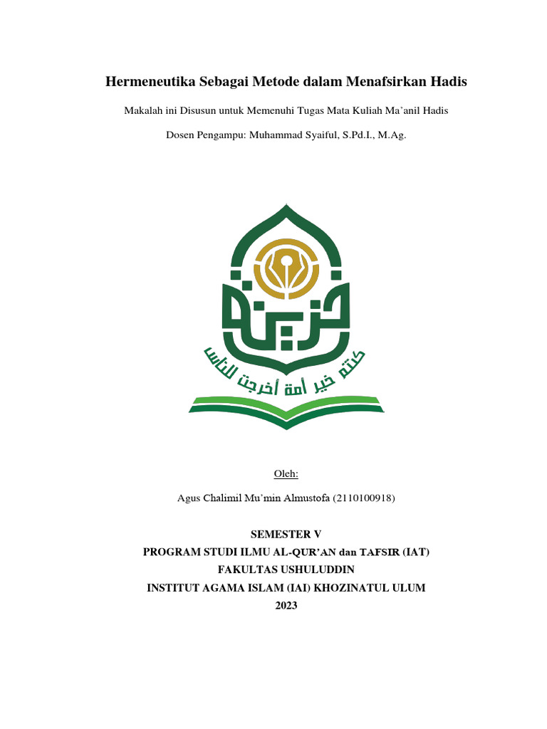 Hermeneutika Dalam Maanil Hadis | PDF | Filsafat | Agama & Spiritualitas