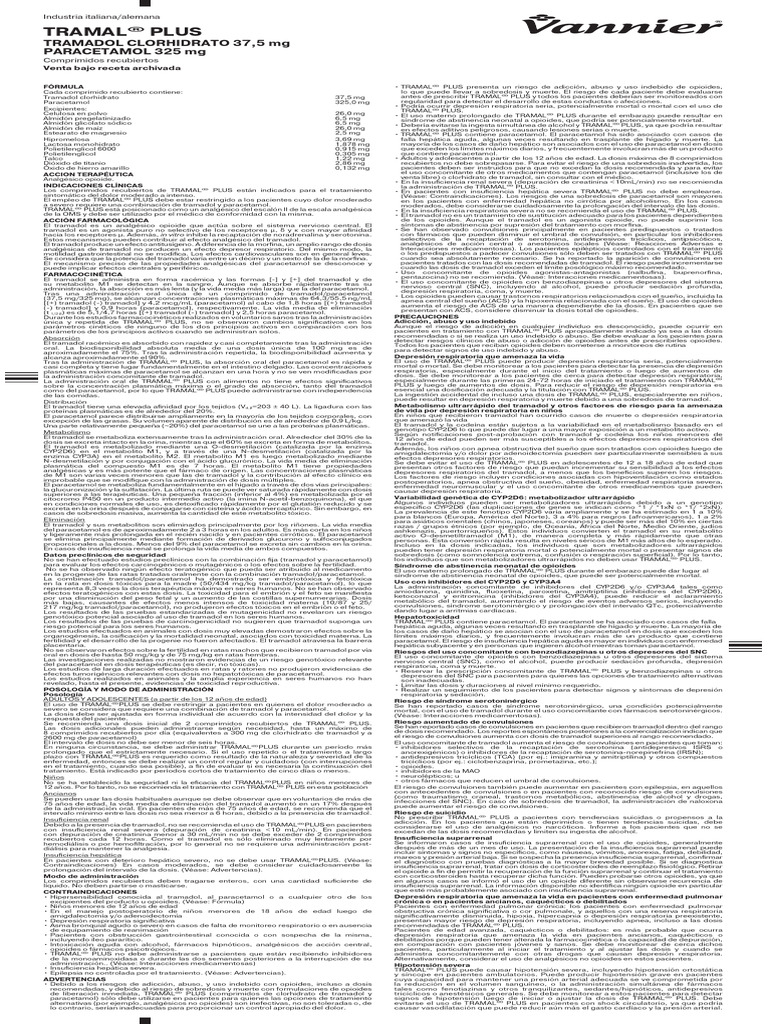 Tramal Plus | PDF | Medicina CLINICA | Especialidades Medicas