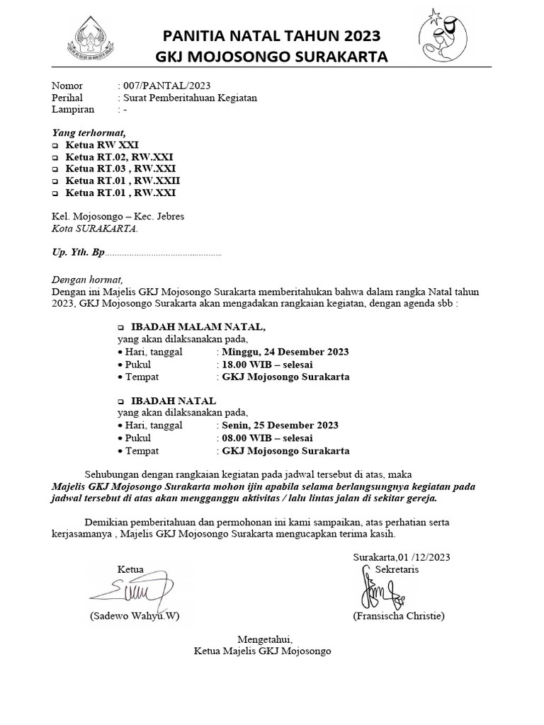 07 Surat Pemberitahuan RT 1 RW 22 | PDF