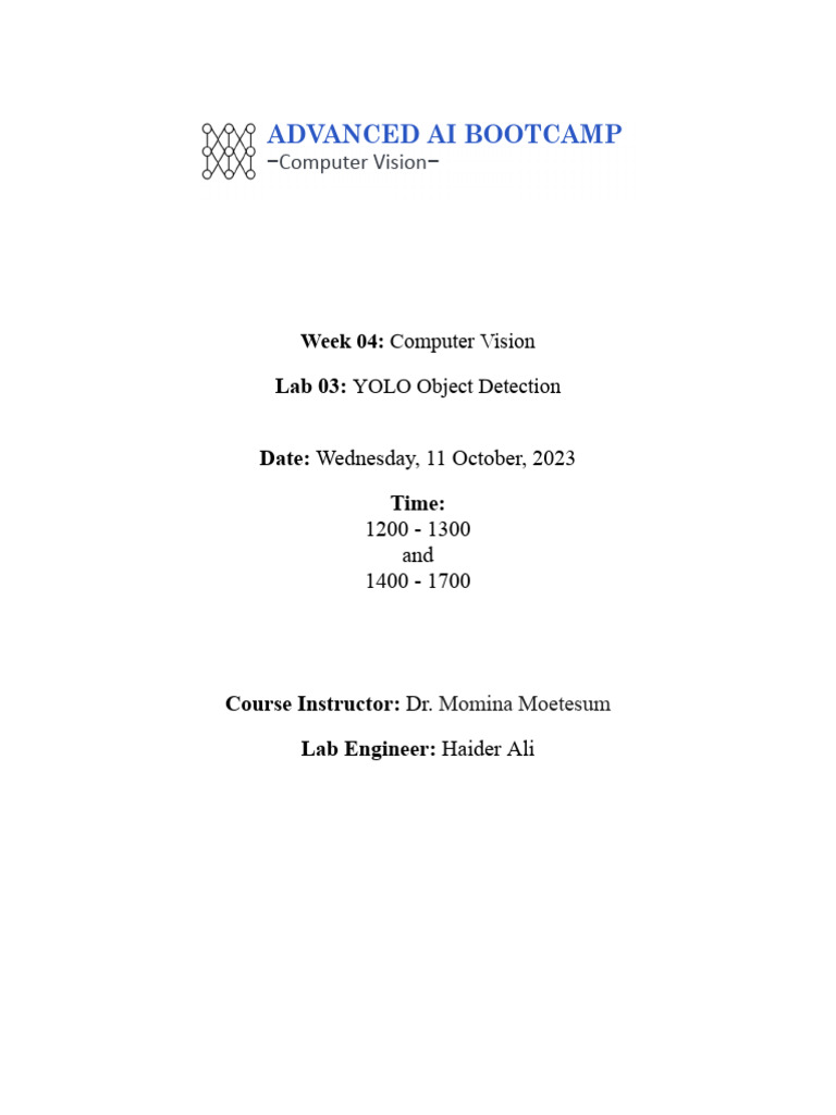 Lab 3 Yolo Object Detection Pdf Computer Vision Deep Learning