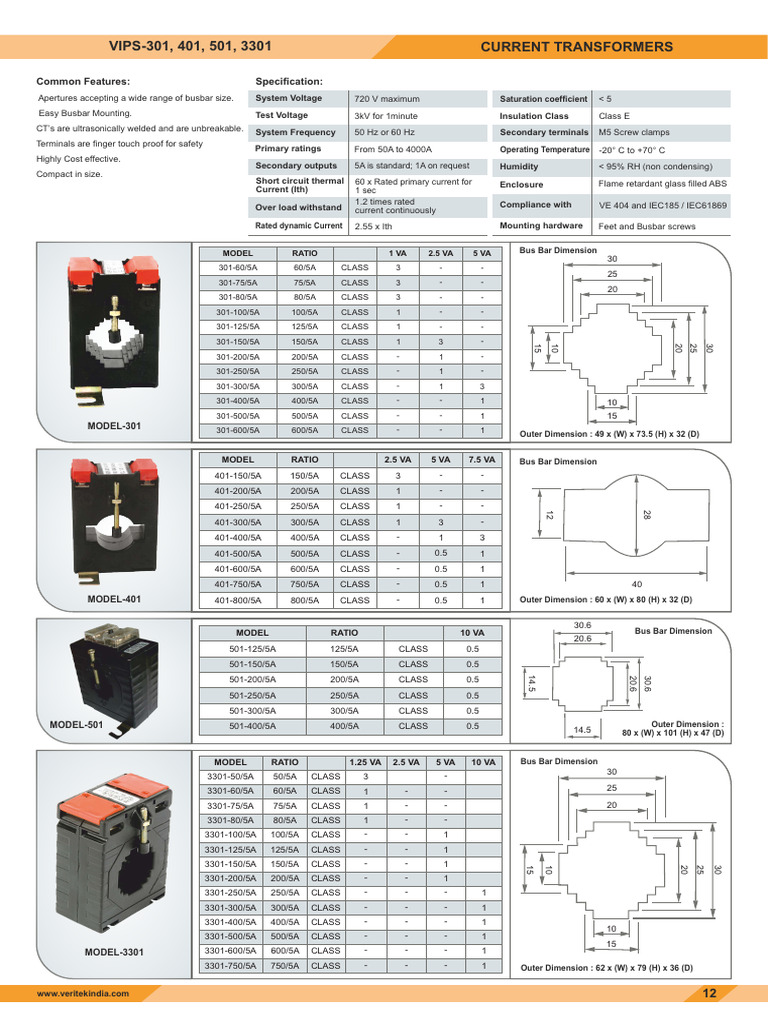 Veritek Current Transformers | PDF | Electrical Components | Physical Sciences