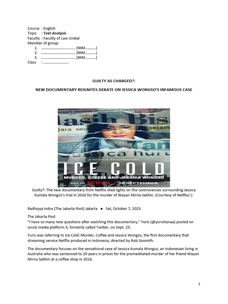 Text Analysis - Ice Cold | PDF | Judge | Grammatical Tense
