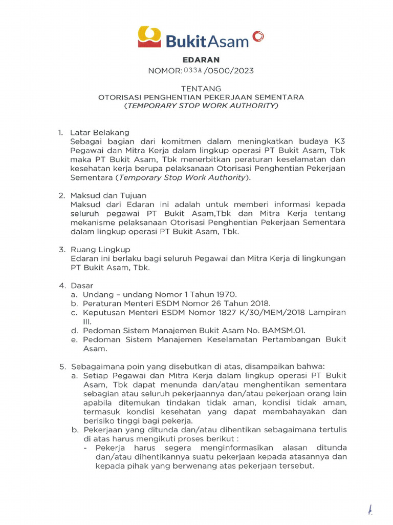 Edaran Stop Work Authority | PDF