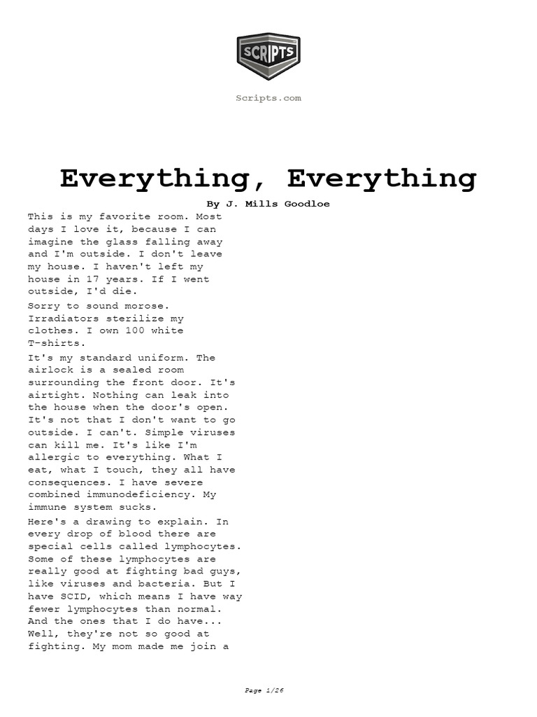 Everything, Everything Screenplay Excerpt | PDF | Medical Specialties ...