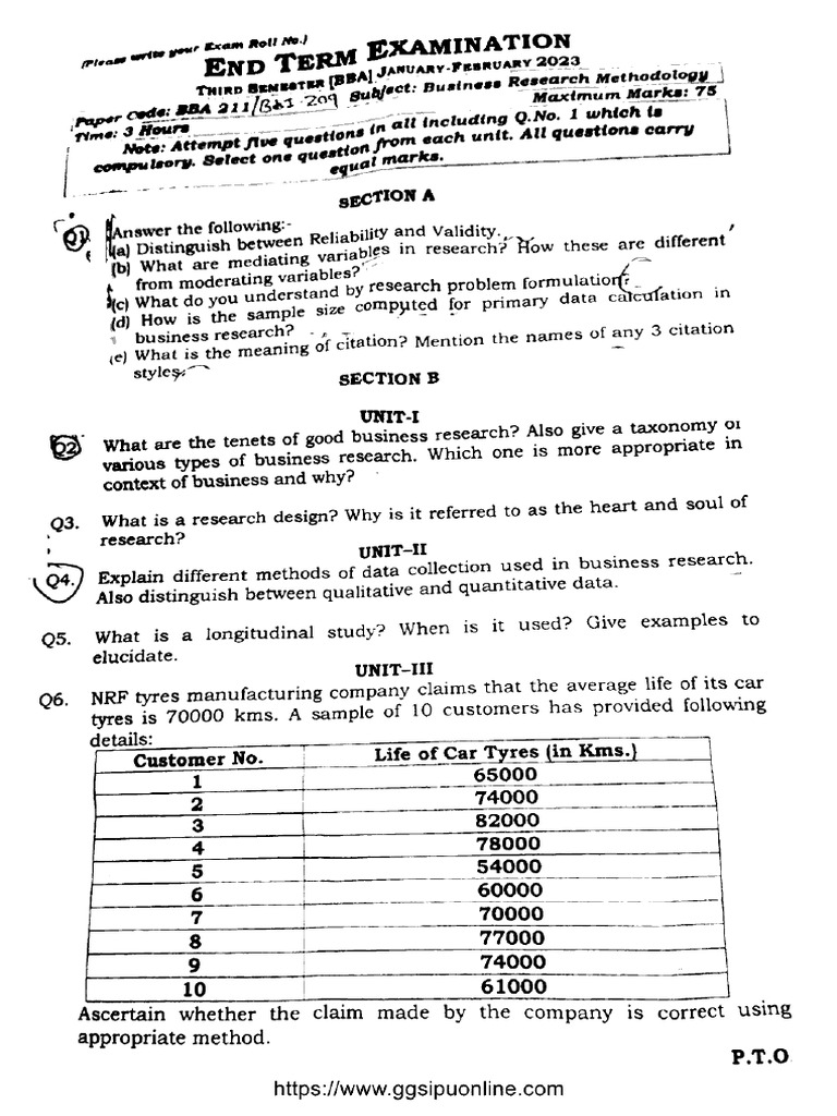 BRM Question Paper 2023 | PDF