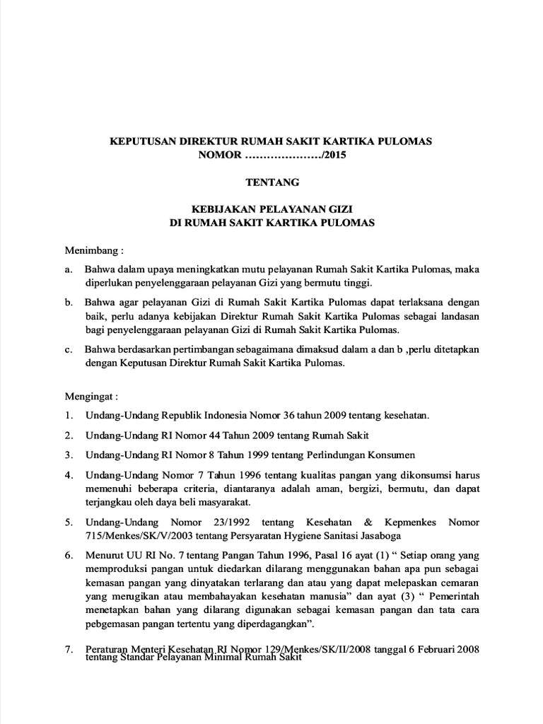 PDF SK Kebijakan Pelayanan Gizi - Compress | PDF