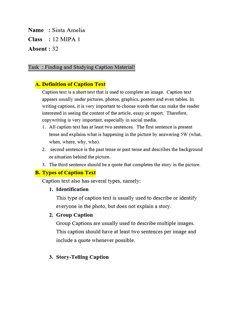 Caption Writing Guide for Students | PDF | Phrase | English Grammar
