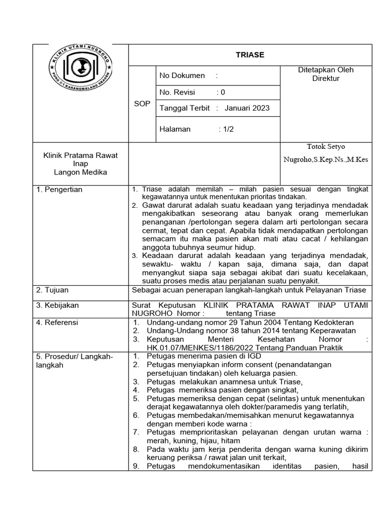 Sop Pelayanan Triase - Kun. | PDF