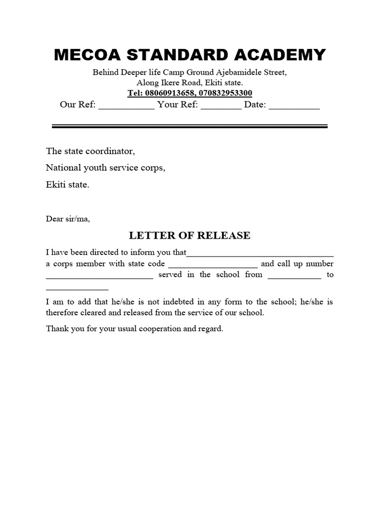MECOA Corps Member Release Letter | PDF | Career & Growth