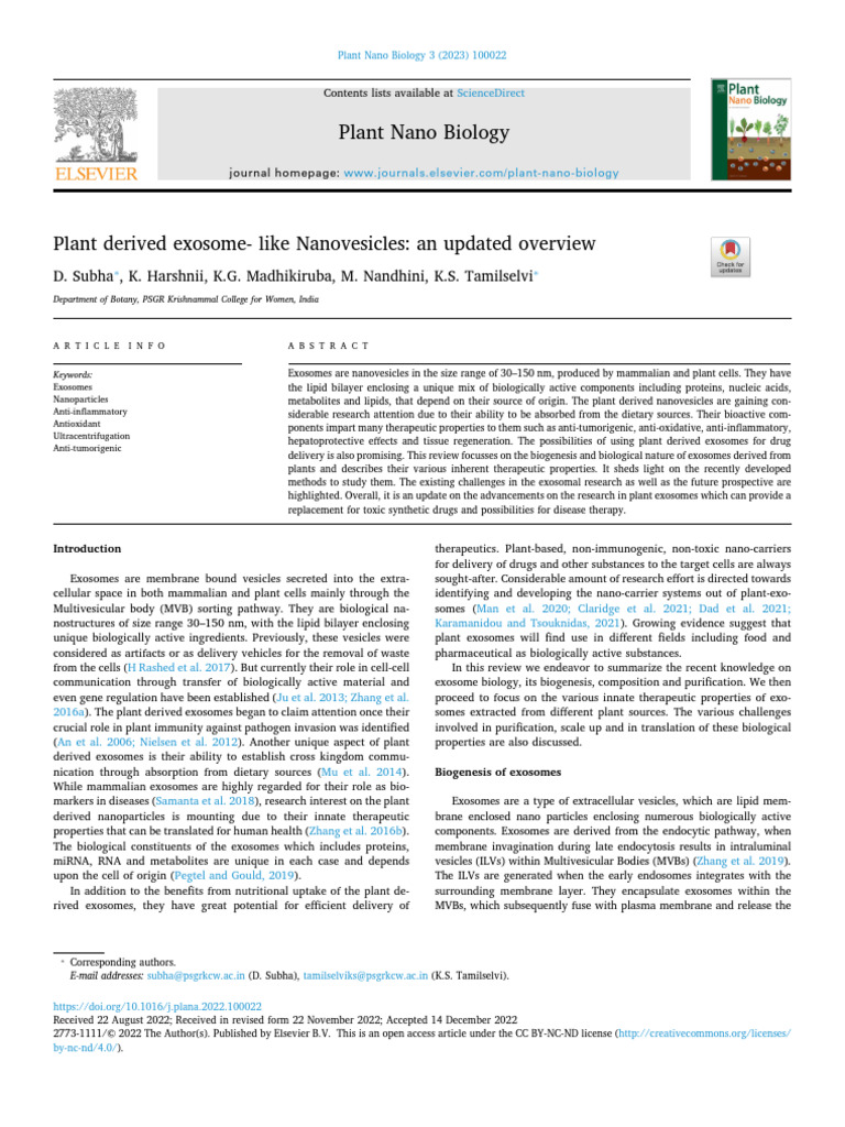 3 Plant Derived Exosome Like Nanovesicles An Updated Overview | PDF ...