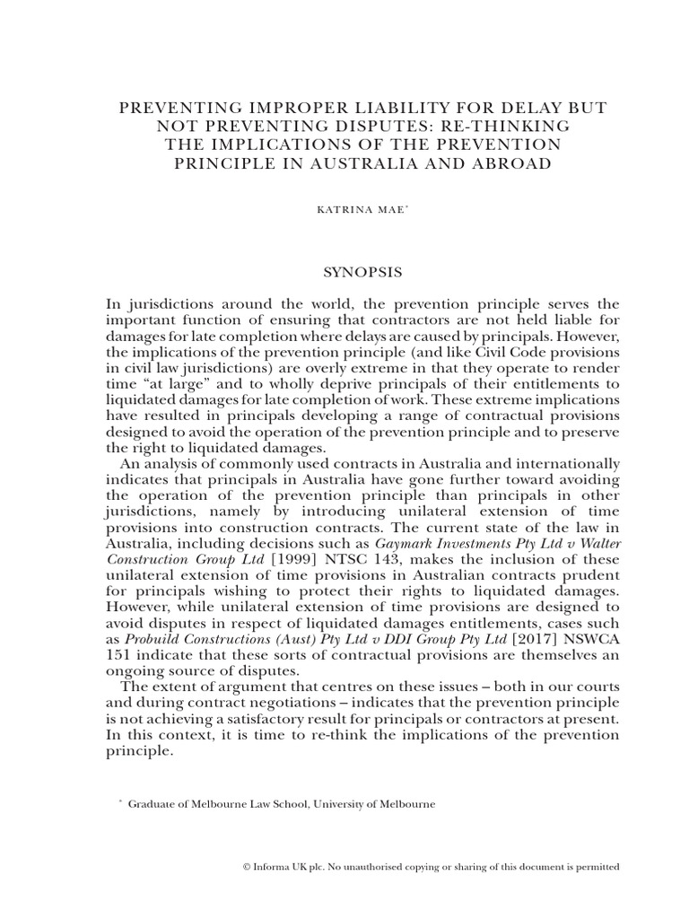 Preventing Improper Liability For Delay But Not Preventing Disputes: Re ... Preventing Improper Liability For Delay But Not Preventing Disputes: Re ...