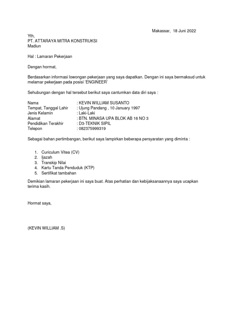 Lamaran Pekerjaan untuk Engineer | PDF