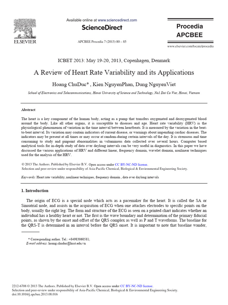A Review of Heart Rate Variability and Its Applications | PDF | Heart ...