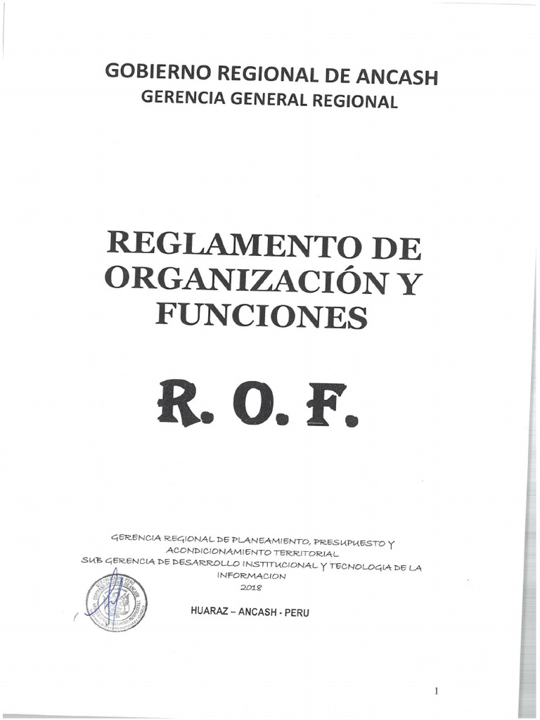 Reglamento de Organizacion y Funciones Del GR Ancash - Rof 2018 Vigente | PDF
