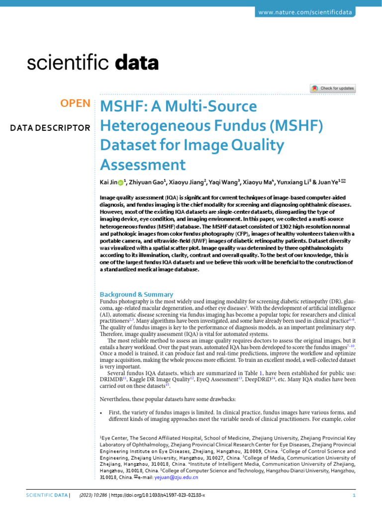 MSHF: A Multi-Source Heterogeneous Fundus (MSHF) Dataset For Image Quality Assessment | PDF ...