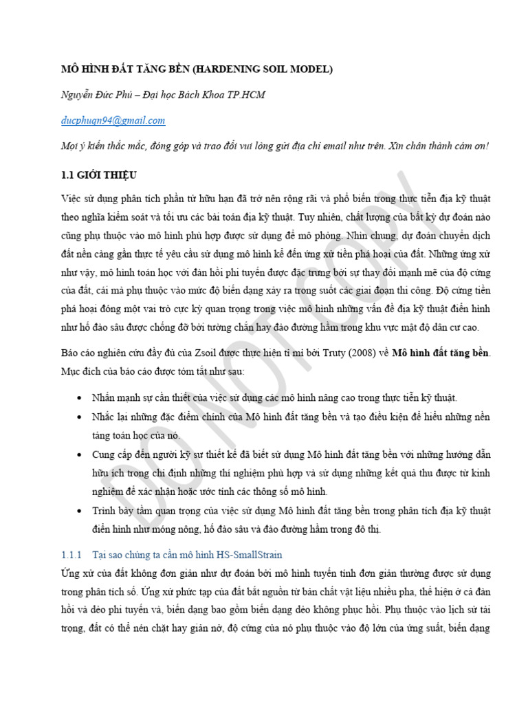 MÔ HÌNH ĐẤT TĂNG BỀN (HARDENING SOIL MODEL) | PDF