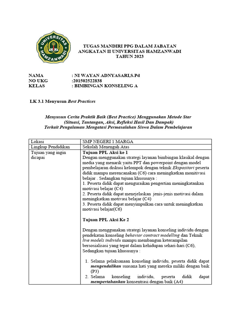 Best Practice-BK ADNYASARI | PDF | Karier & Perkembangan | Sains & Matematika